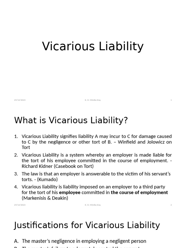 Understanding Vicarious Liability in Law | PDF | Legal Liability ...