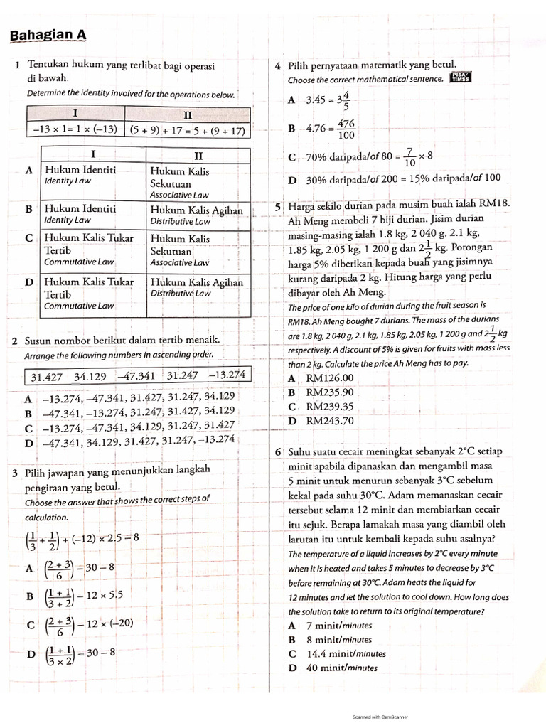 LATIHAN MATH FORM 1 BAB 1,2 & 3 | PDF