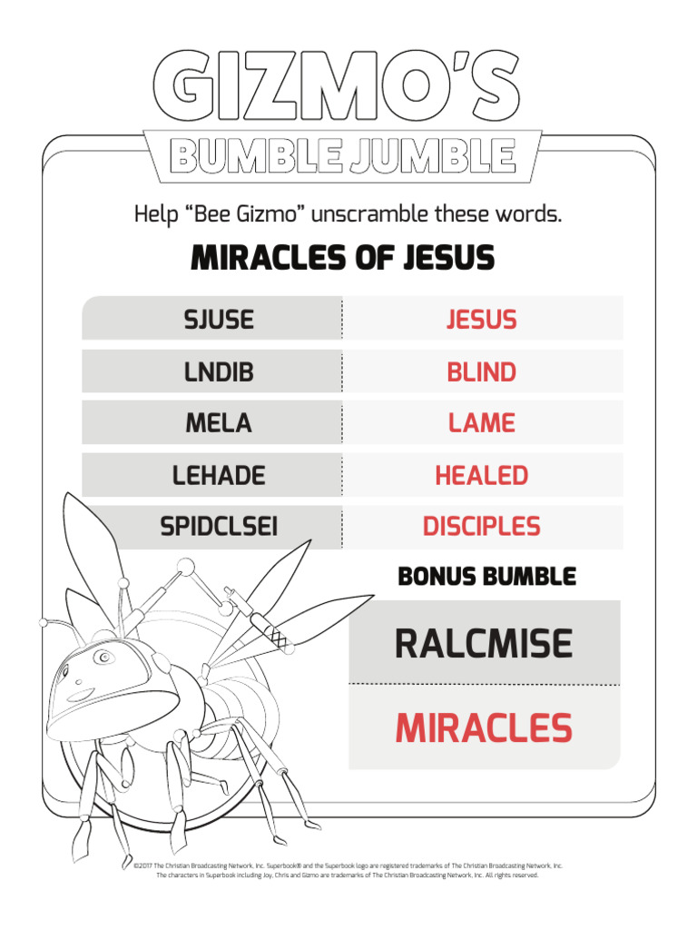 Miracles of Jesus Bumble Jumble Answers | PDF