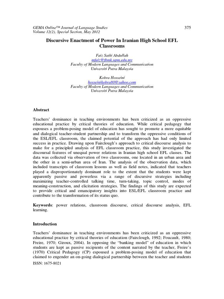Discursive_enactment_of_power_in_the_Ira | PDF | English As A Second Or ...