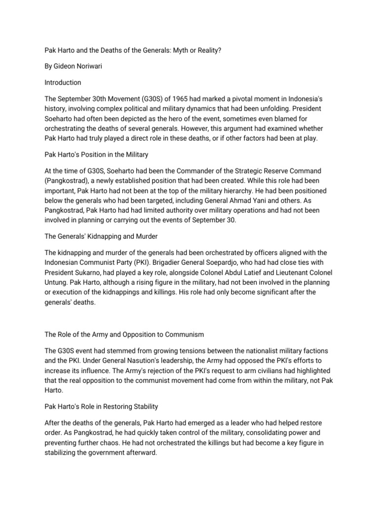 Pak Harto's Role in G30S Events | PDF | Politics Of Indonesia | Indonesia
