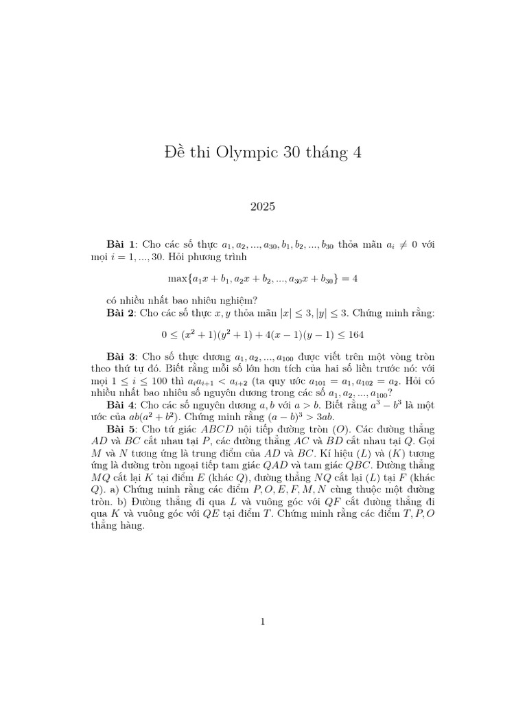đề thi olp 30-4-2025 | PDF