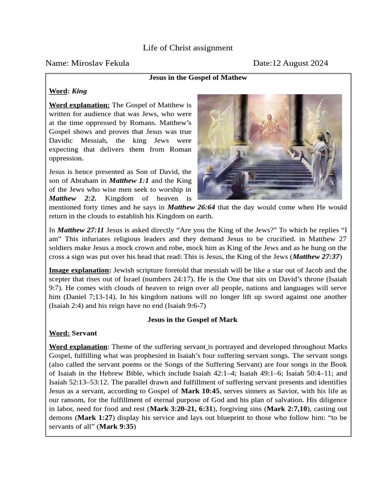 Life of Christ Assignment | PDF | Jesus | Lamb Of God
