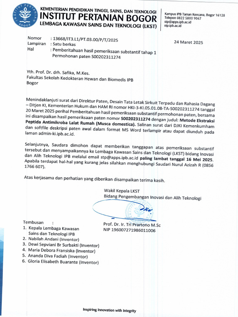IPB Letter - Pemberitahuan Pemberitahuan Hasil Pemeriksaan Substantif ...