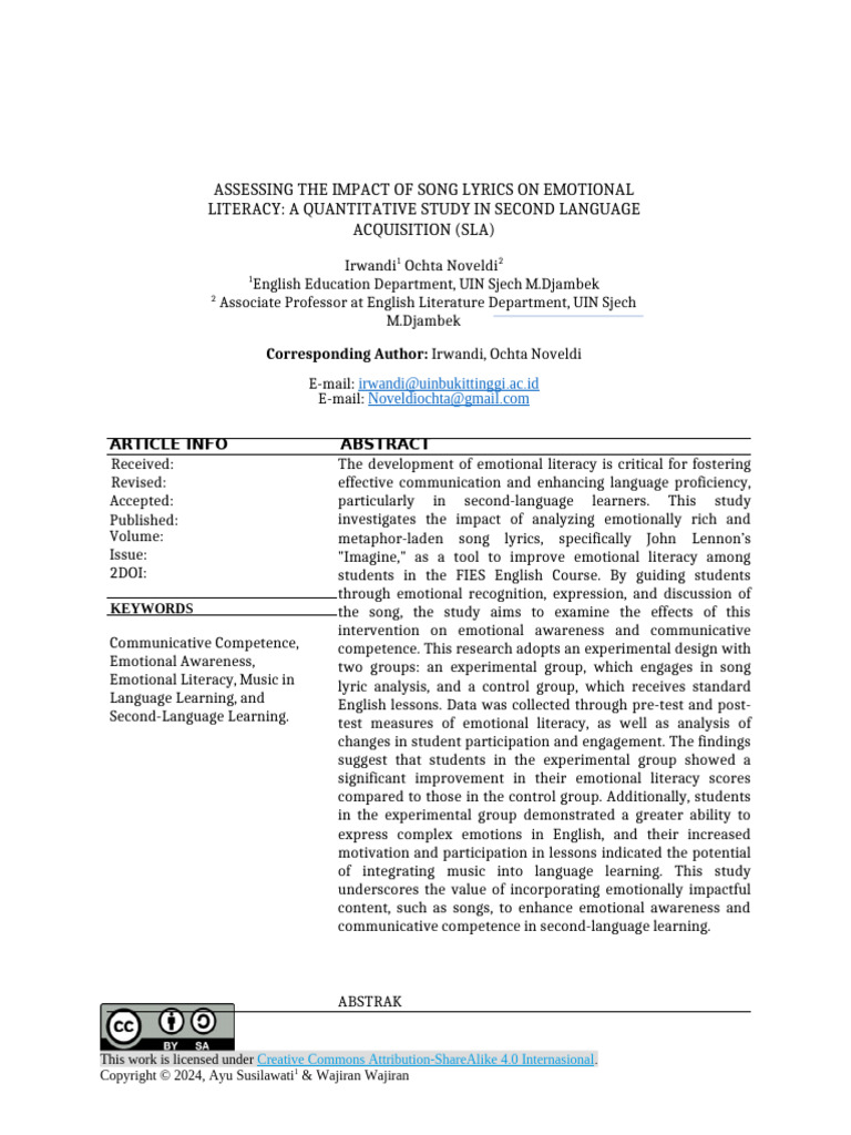 Assessing The Impact of Song Lyrics On Emotional Literacy (Sla) | PDF ...