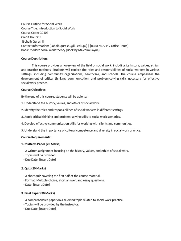 Introduction to Social Work Course Outline | PDF | Critical Thinking ...