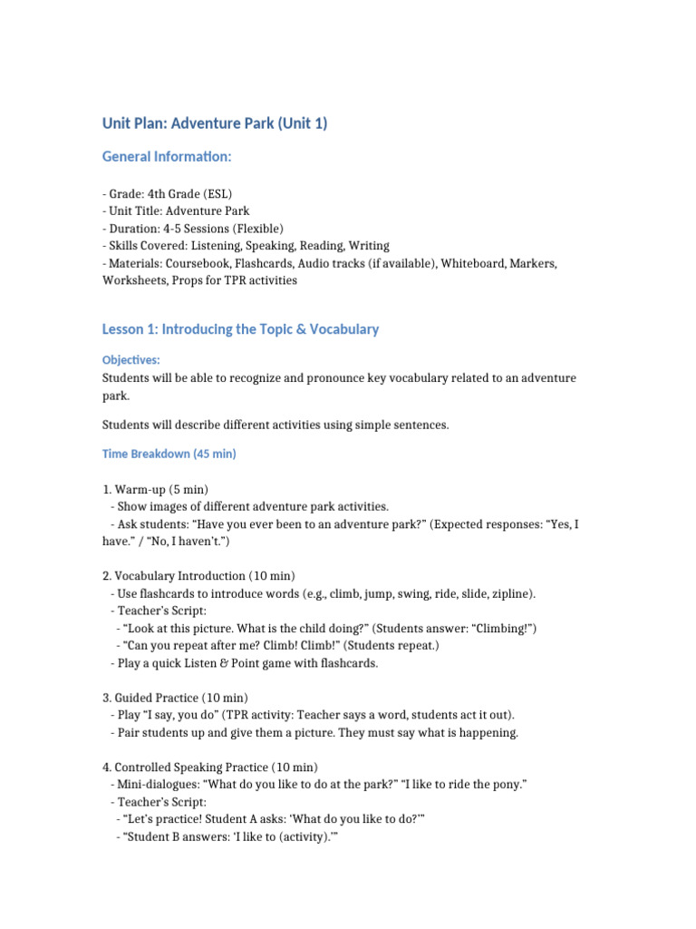 Unit1_Lesson_Plan full | PDF | Vocabulary | Reading Comprehension