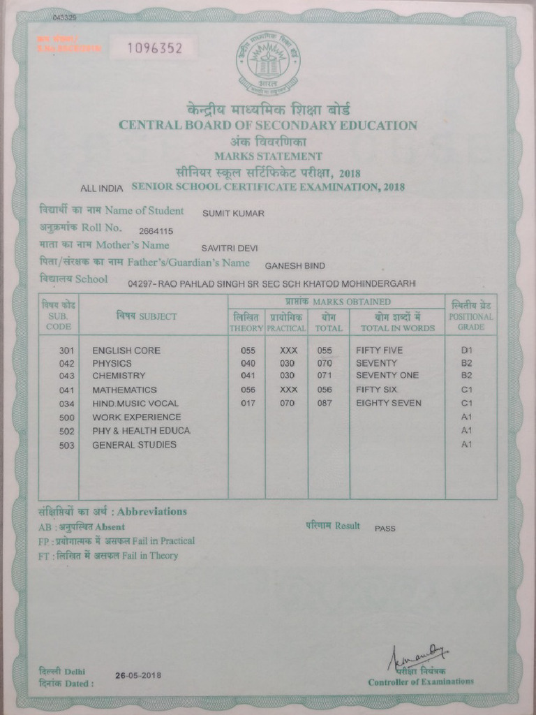 12th Marksheets | PDF