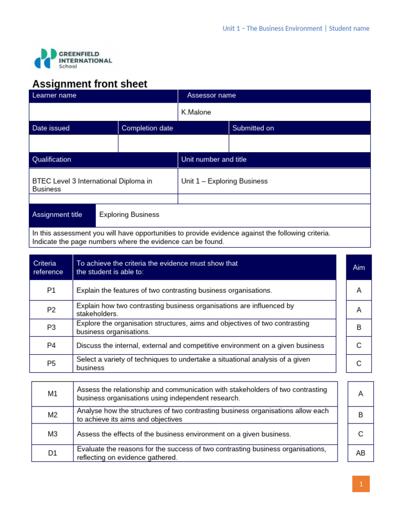Unit 1 The Business Environment Assignment Template 1 | PDF | Monopoly | Corporate Social ...