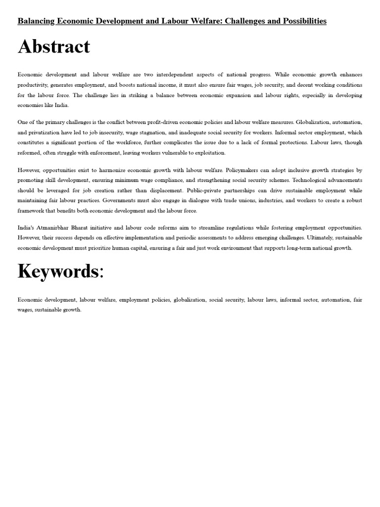 Balancing Economic Development and Labour Welfare Challenges and ...