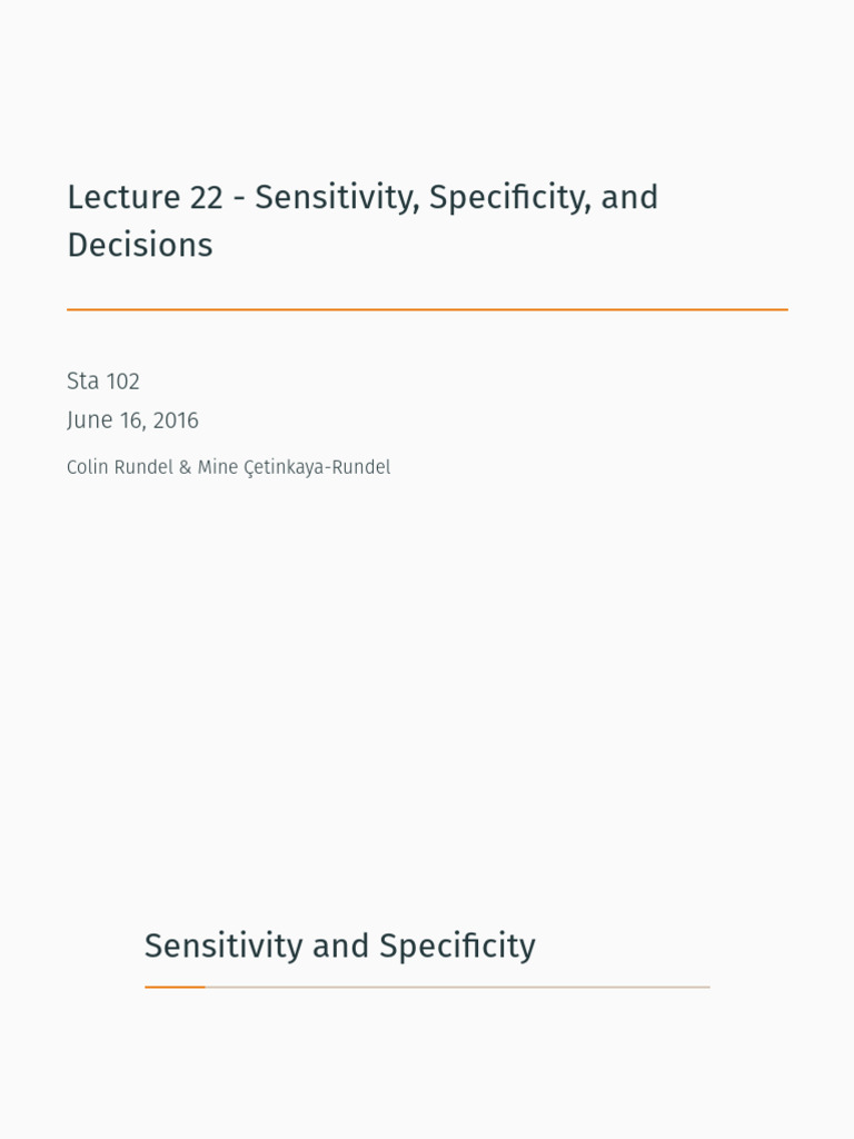 Lec22 | PDF | Sensitivity And Specificity | Receiver Operating Characteristic