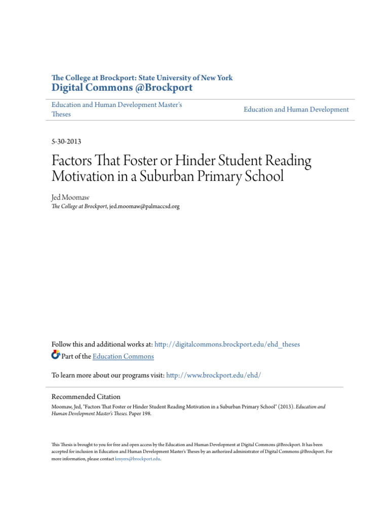 Factors That Foster or Hinder Student Reading Motivation in A Sub | PDF ...