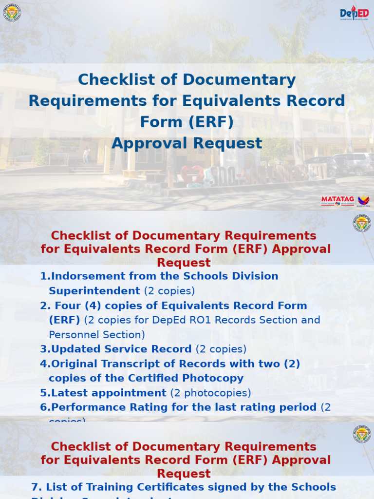 Checklist of Documentary Requirements For Equivalents Record Form (ERF ...