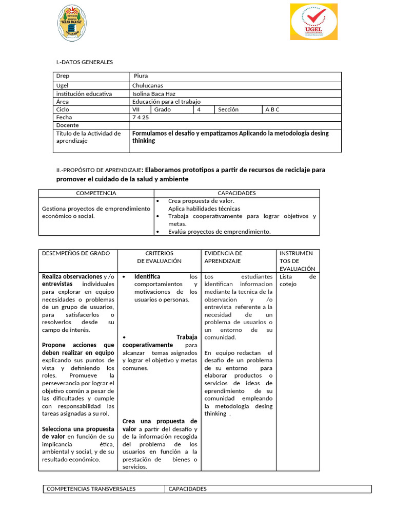 2da SESION DESIGN THINKING | PDF | Aprendizaje | Evaluación