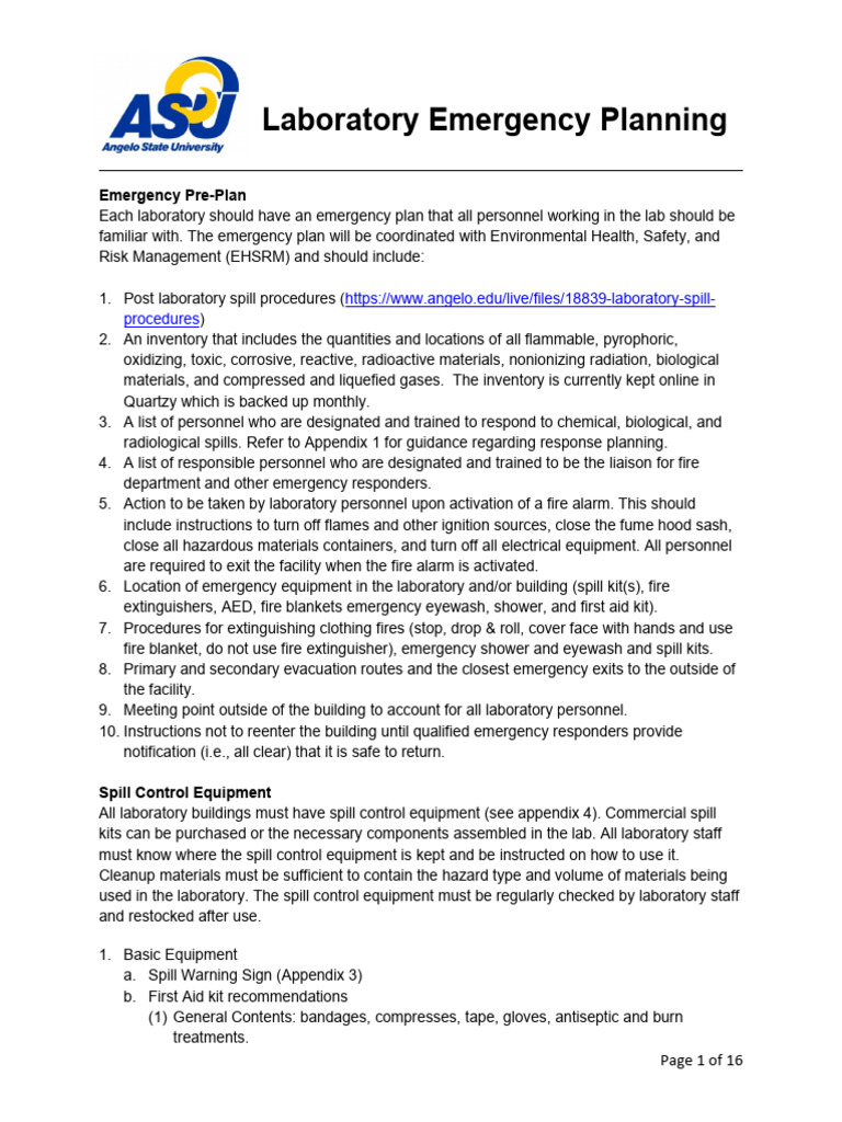Laboratory Emergency Response Plan | PDF | Radioactive Contamination ...
