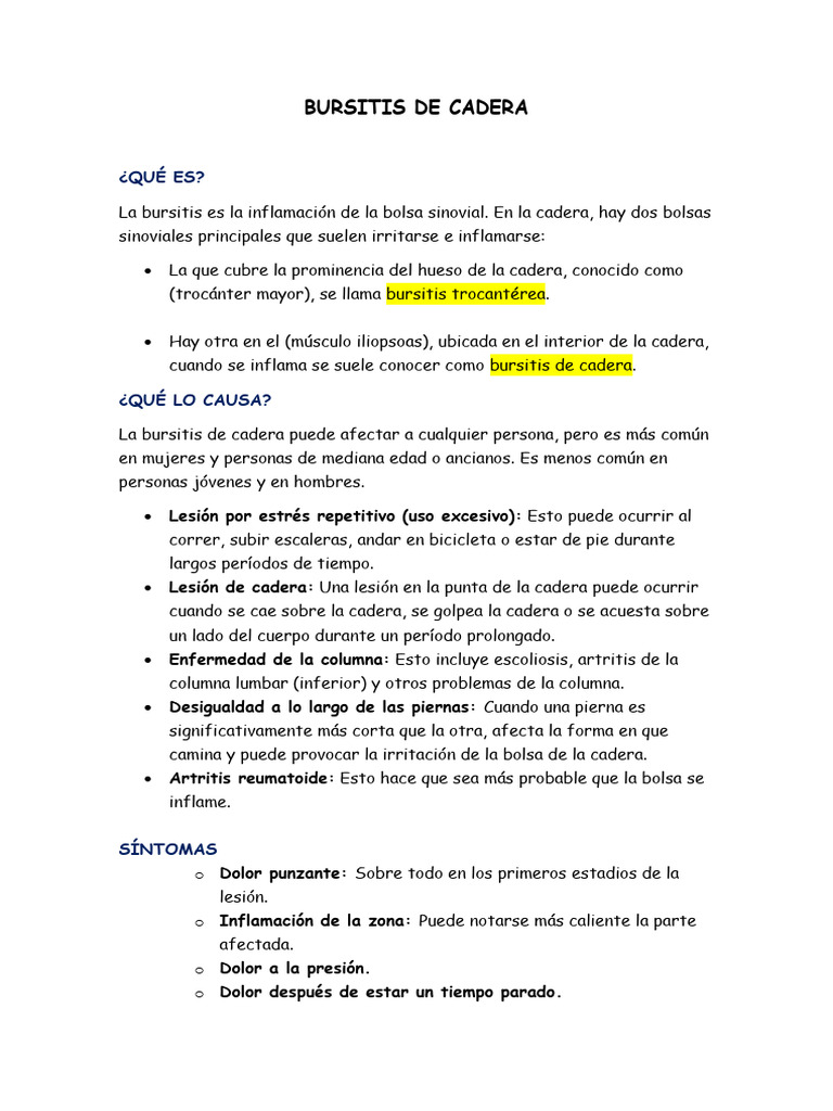 Bursitis de Cadera: Causas y Síntomas | PDF