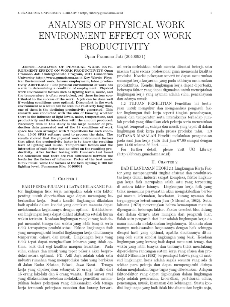 Analysis of Physical Work Environment Ef | PDF