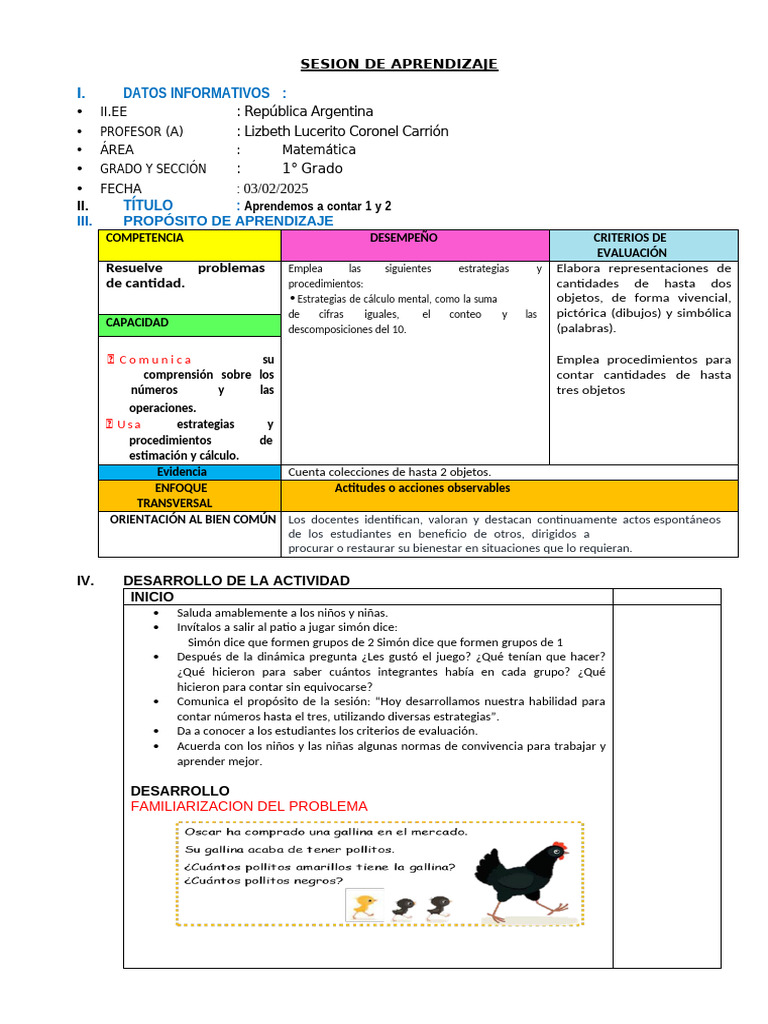 Contar hasta 3: Actividades Matemáticas | PDF | Aprendizaje | Evaluación
