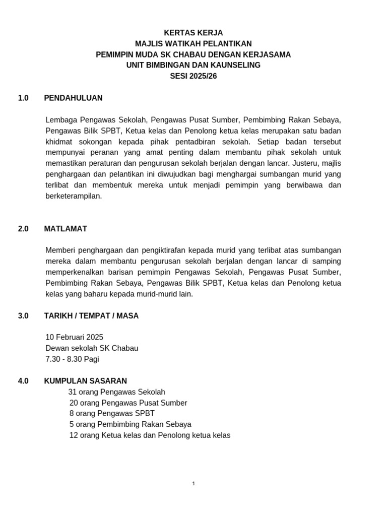 KERTAS KERJA MAJLIS WATIKAH PEMIMPIN MUDA 2025 | PDF