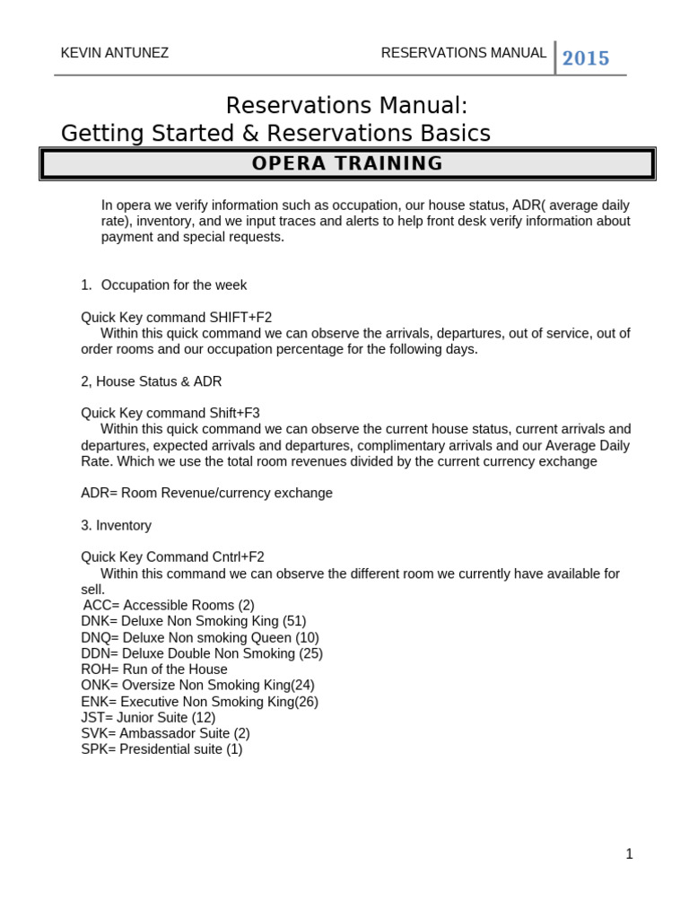 2015 Reservations Manual for OPERA & MARSHA | PDF | Inventory