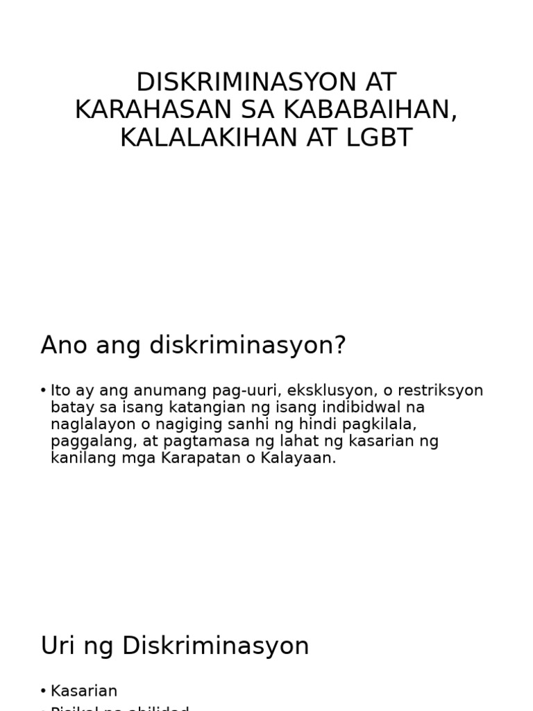 Diskriminasyon Sa Kababaihan, Kalalakihan at LGBT | PDF