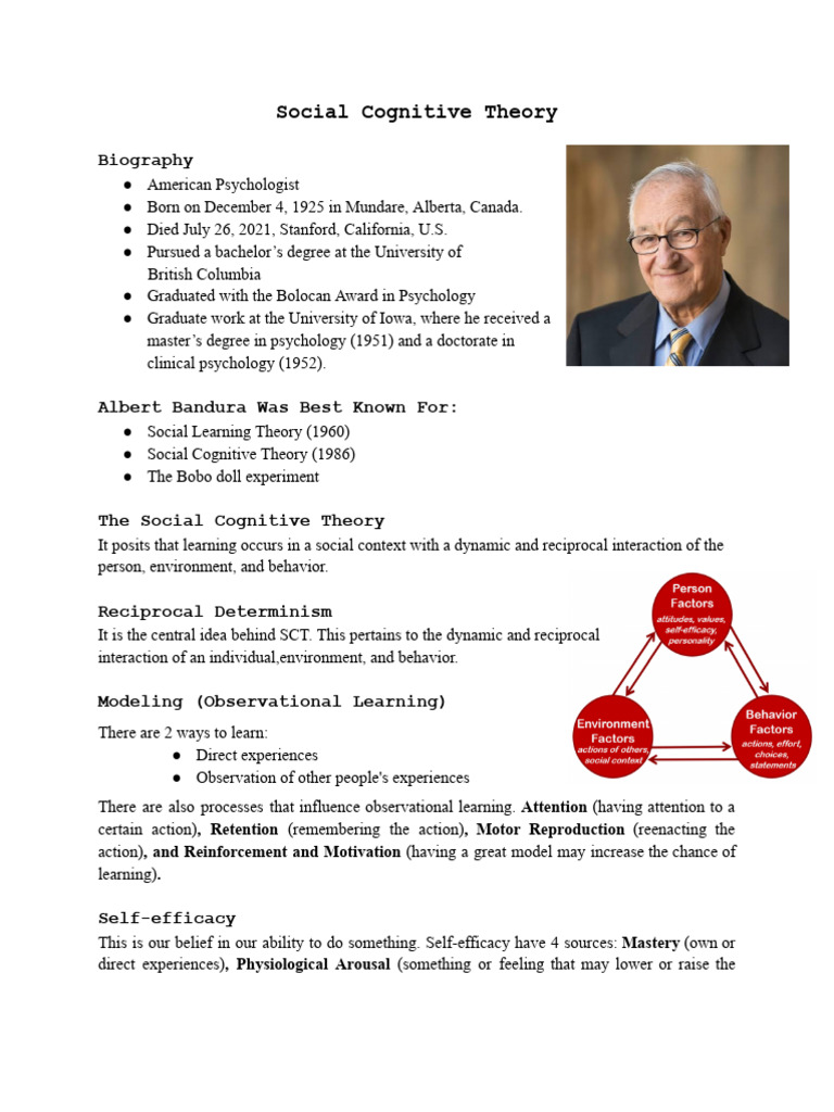 Understanding Bandura's Social Cognitive Theory | PDF | Self Efficacy | Cognitive Science