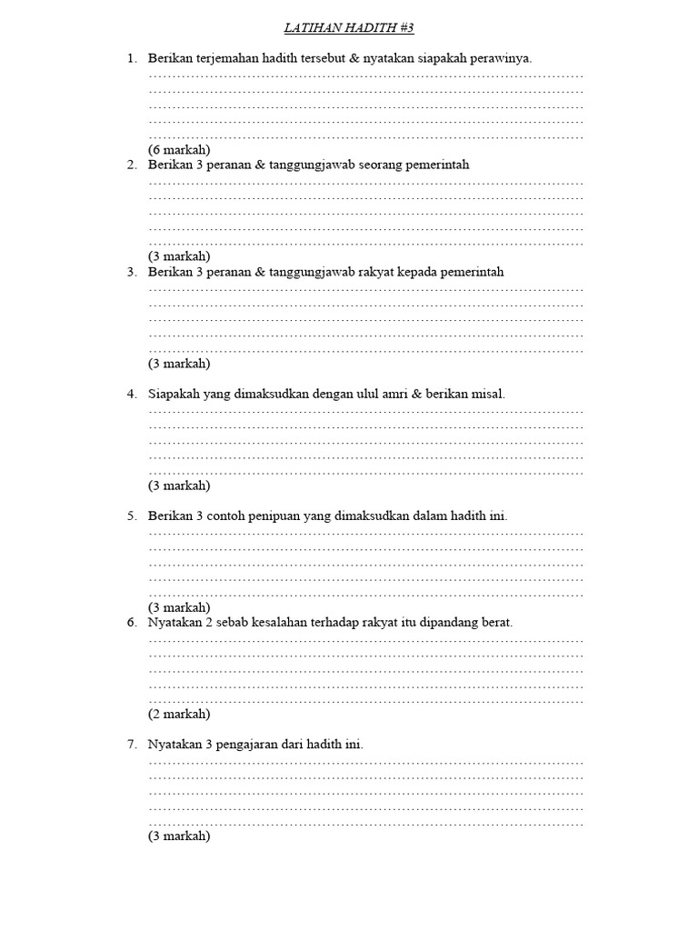Latihan Hadith 3 | PDF