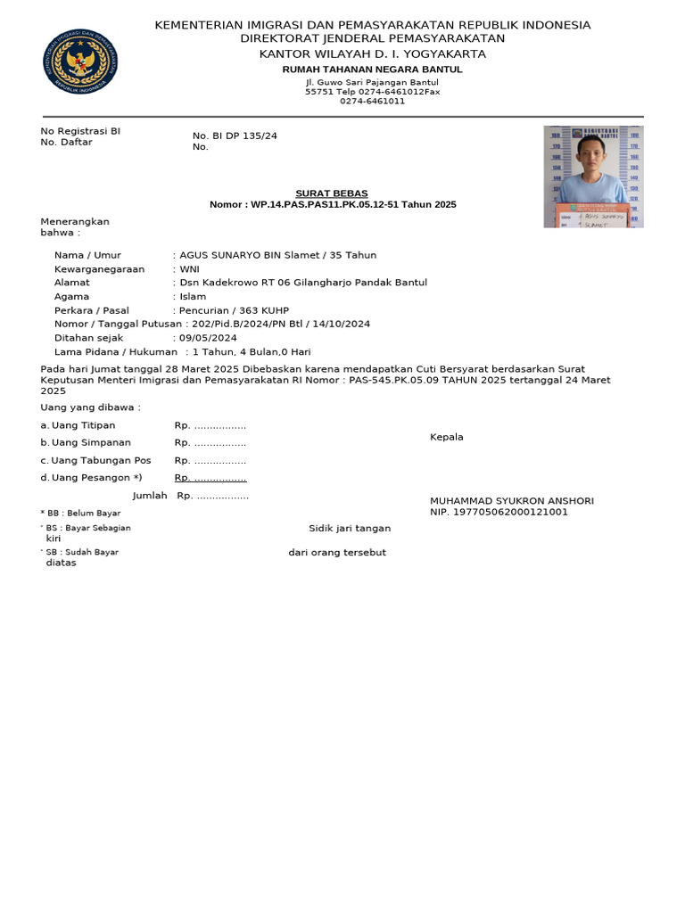 Surat Lepas Agus Sunaryo | PDF