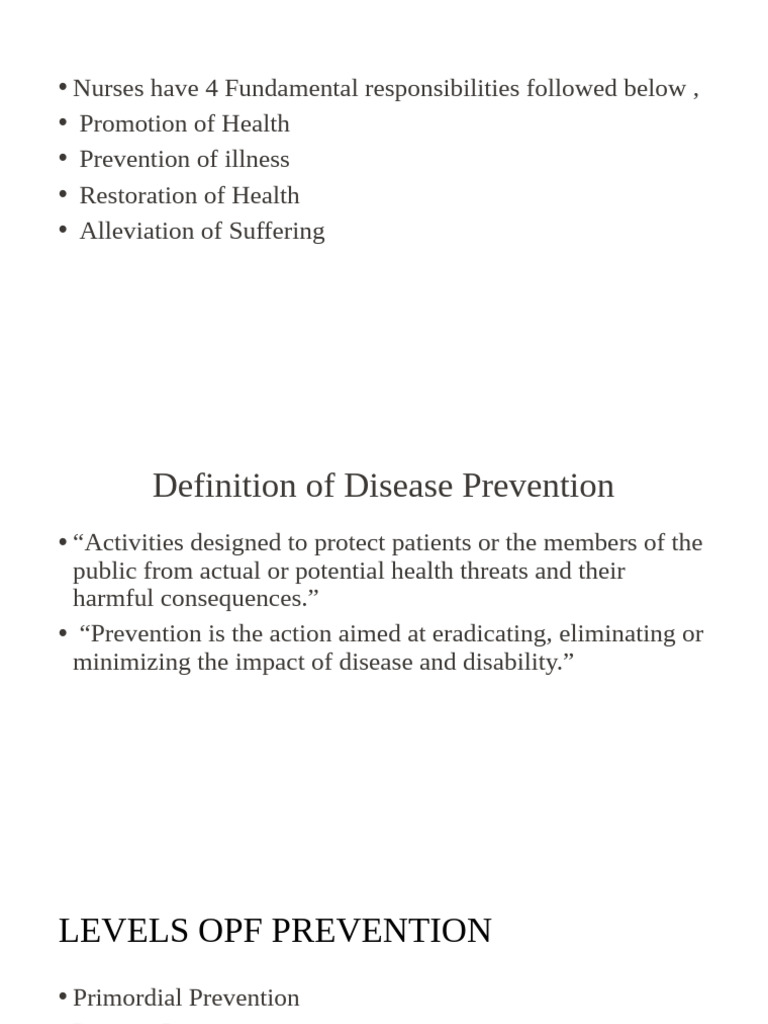 Nursing Responsibilities in Disease Prevention | PDF | Preventive ...