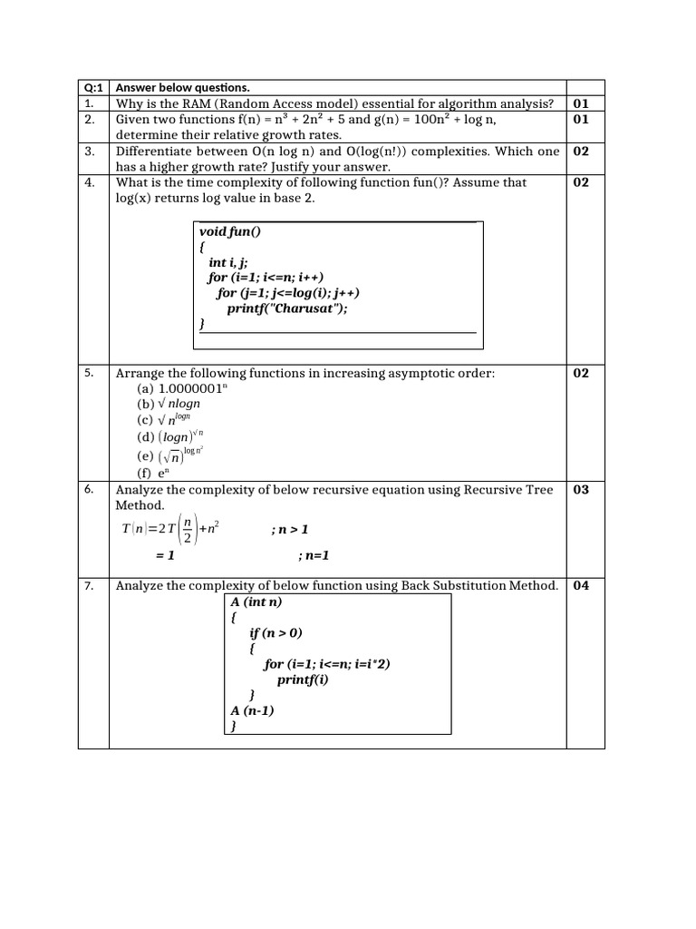 Algorithm Analysis and Complexity Questions | PDF