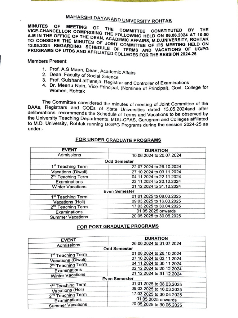 Mdu Calender 2024 25 | PDF