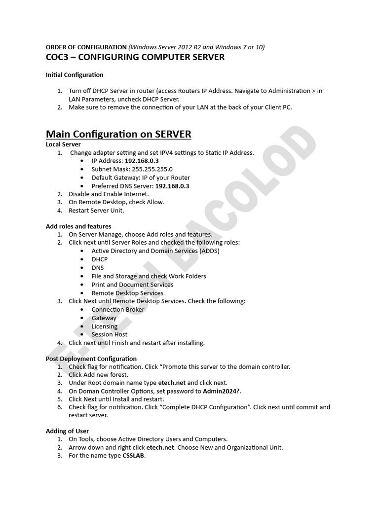 Order of Configuration (Coc3) | PDF | Remote Desktop Services | Ip Address