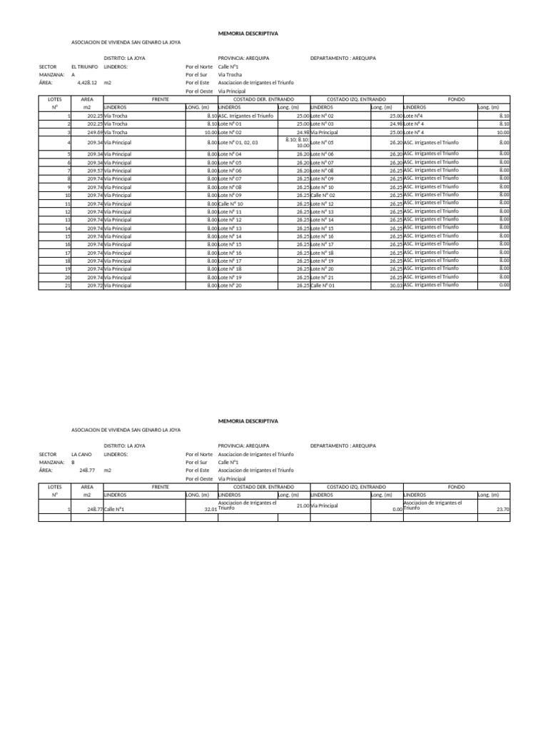Memoria Descriptiva Lotizacion 2024 | PDF