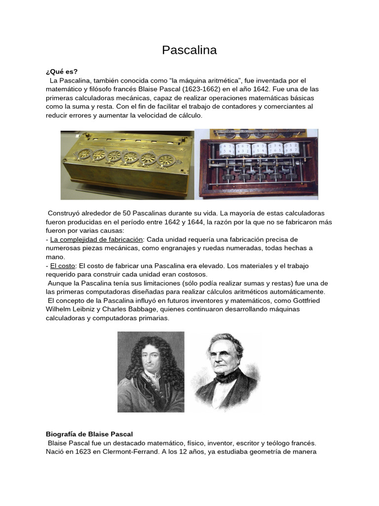 Historia y funciones de la Pascalina | PDF | Matemáticas