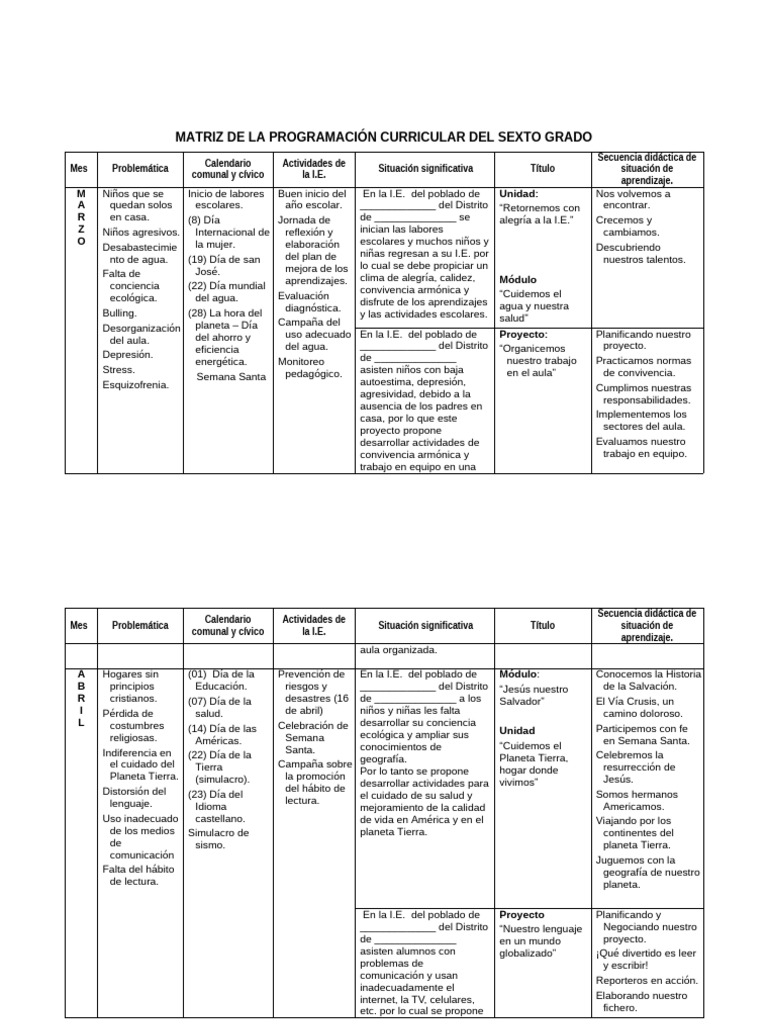 Matriz de Programacion Curricular | PDF | Perú | Science