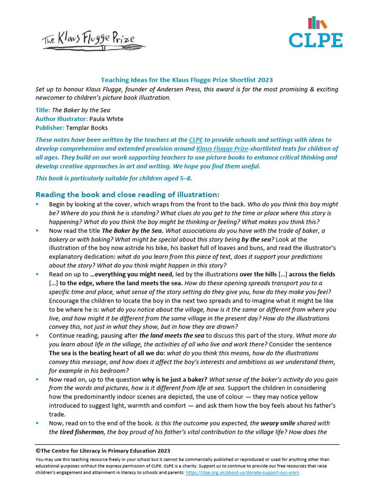 The Baker by The Sea Klaus Flugge Prize 2023 | PDF | Drawing | Literacy