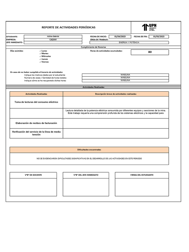 1.1 Formato RAP - Reporte de Actividades Periódicas 2023 | PDF | Poder (Física)