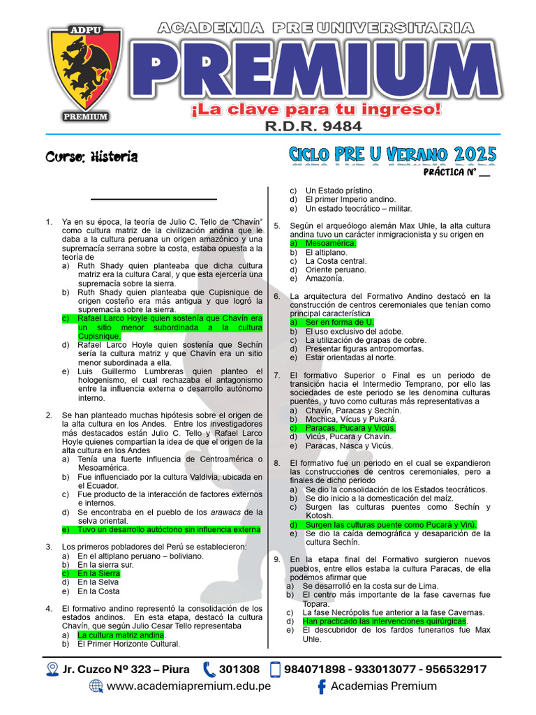 HIST-PRE U-VER25-02 PRIMEROS POBLADORES Claves | PDF | Perú | Andes