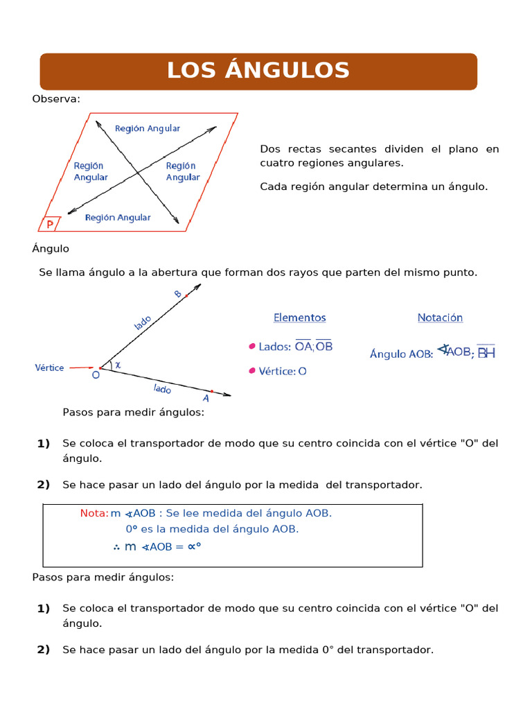 Medida de Ángulos con el Transportador para Quinto Grado de Primaria | PDF