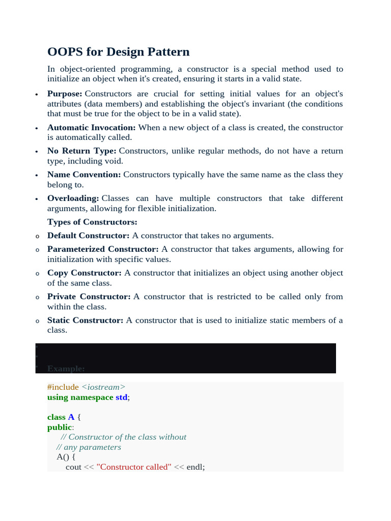 OOPS For Design Pattern | PDF | Constructor (Object Oriented ...