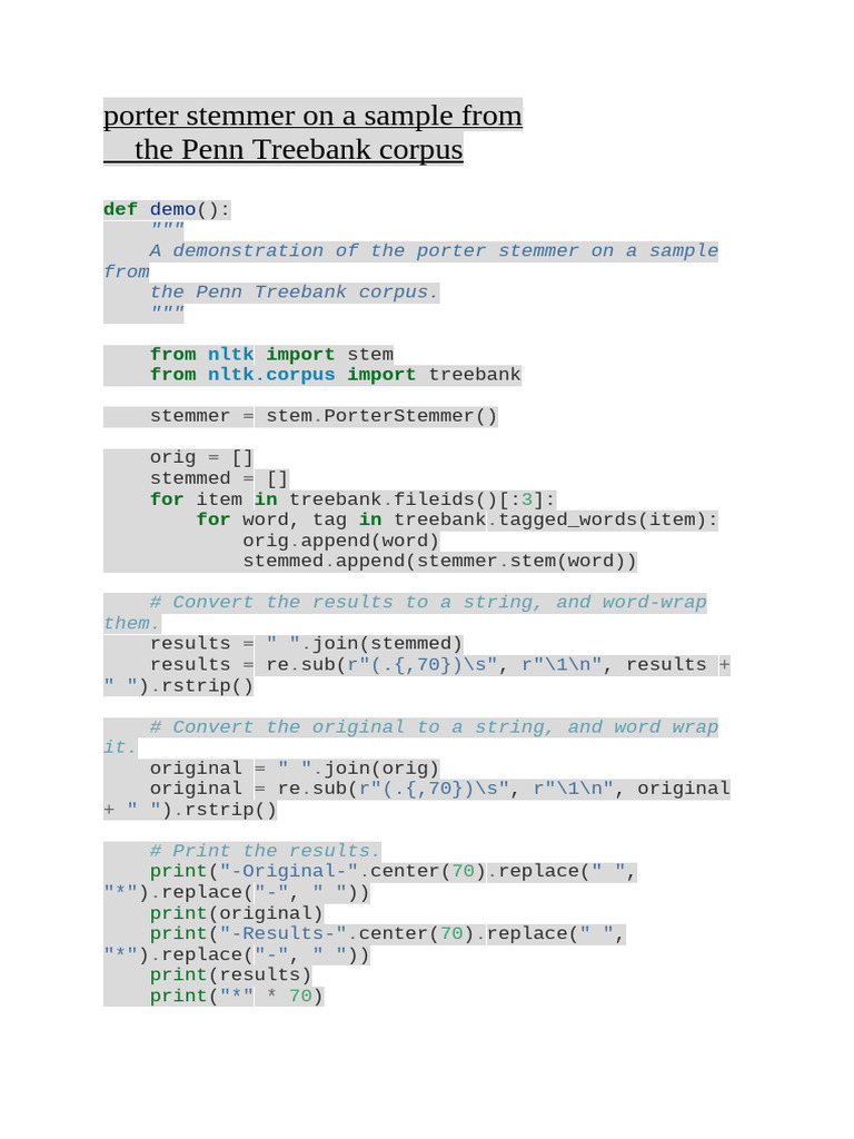 3. porter stemmer on Penn Tree Bank Dataset | PDF | Language Mechanics ...