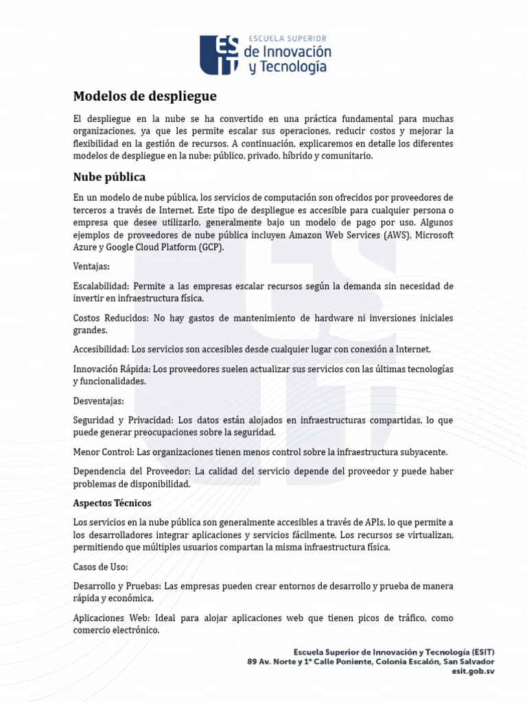 Modelos de Despliegue en la Nube | PDF | Computación en la nube | La ...