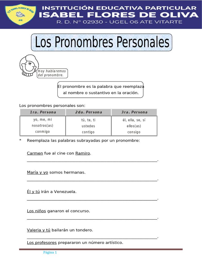 Ejercicios de Pronombres para Primaria | PDF | Morfología Lingüística ...
