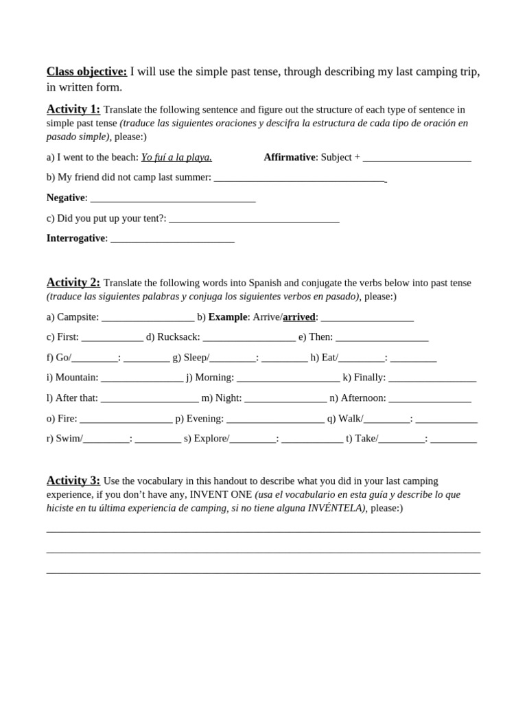 Camping trip_Handout | PDF
