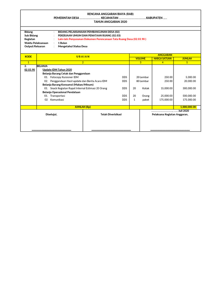 Usulan Rencana Anggaran Biaya Idm | PDF