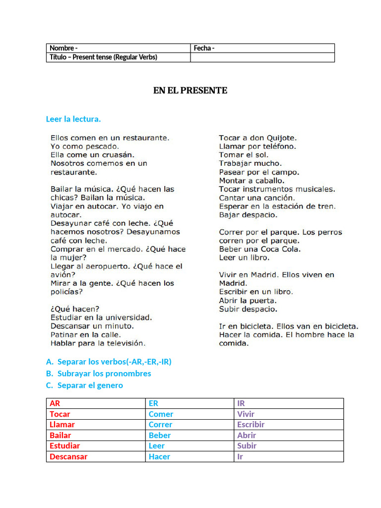 ,regular Verbs | PDF