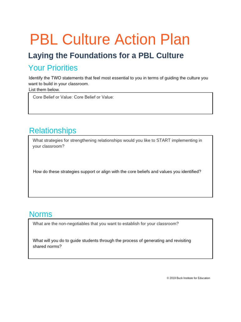 Action Plan_ Departmental PBL Culture Action Plan | PDF