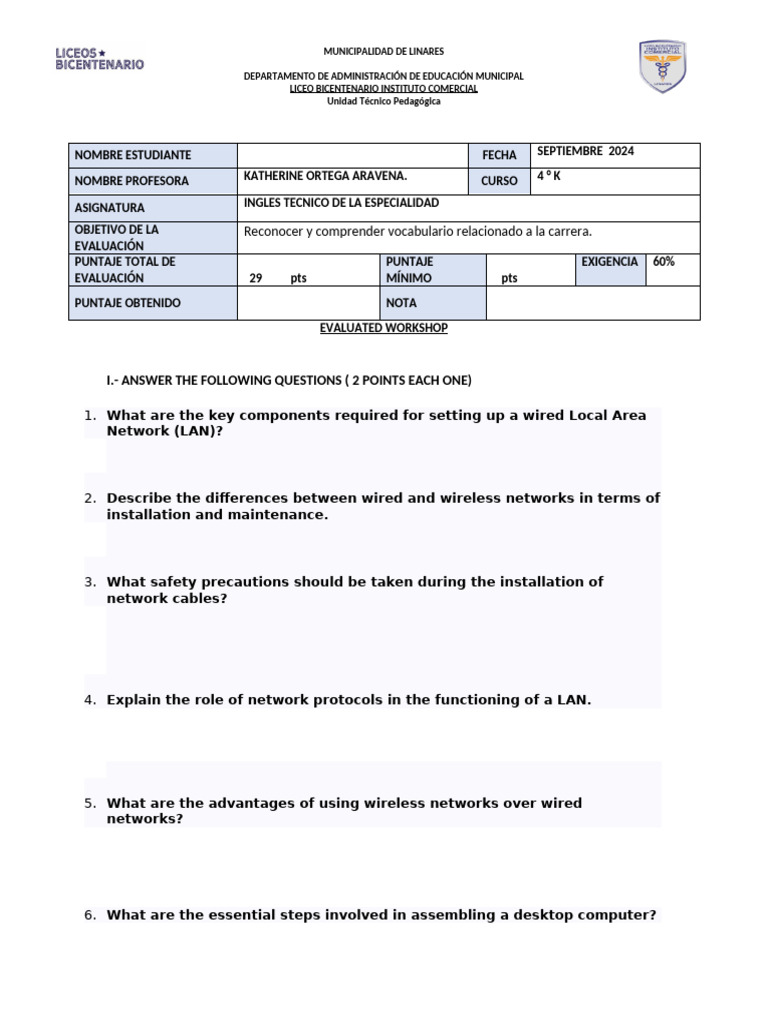 Evaluated Worksheet II 4°k | PDF | Computer Network | Network Interface Controller