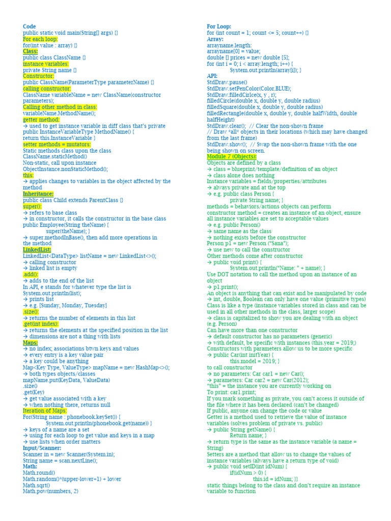 Exam 3 Cheat Sheet | PDF | Method (Computer Programming) | Inheritance (Object Oriented Programming)