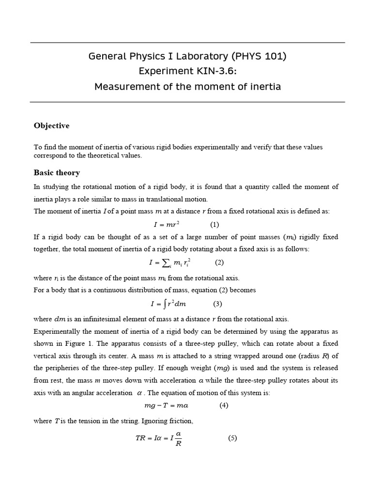 3.6 Measurement of The Moment of Inertia Theory | PDF | Rotation Around A Fixed Axis | Rotation